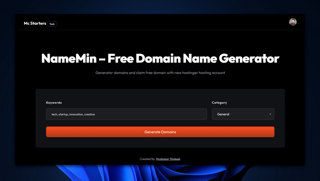 NameMin – Free Domain Name Generator